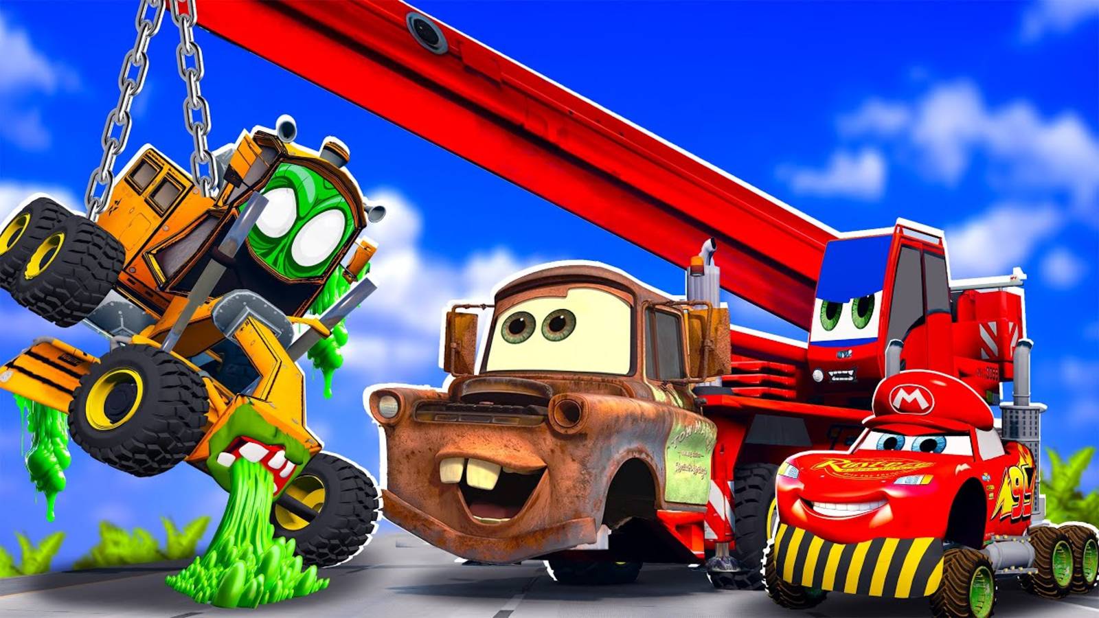 ⭐🔥СУПЕР МАШИНКИ МОЛНИЯ МАКВИН⭐🔥 И ЕГО ЛУЧШИЕ ДРУЗЬЯ ПРОТИВ ОГРОМНОГО ПОЛЬЕМНОГО КРАНА BeamNG.dri