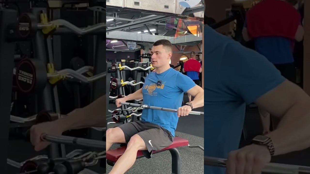 Тяга горизонтального блока широким хватом