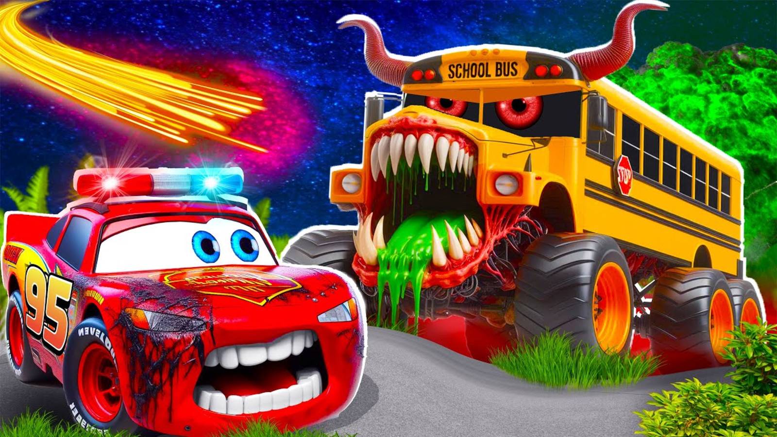 🔥⭐🤖КРУТЫЕ ДРУЗЬЯ МАШИНКИ МОЛНИЯ МАКВИН И ЕГО КОМАНДА ПРОТИВ ОГРОМНОГО АВТОБУСА🚚👹