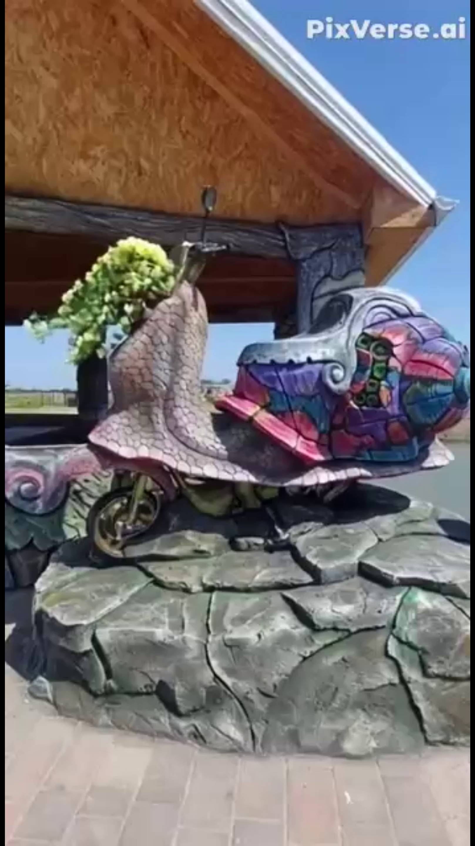 скульптура улитка  мотороллера  из арт бетона. парк Еленовка