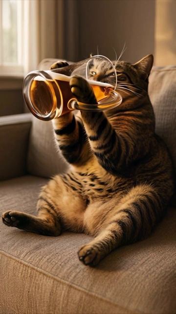 Кот пьёт пиво