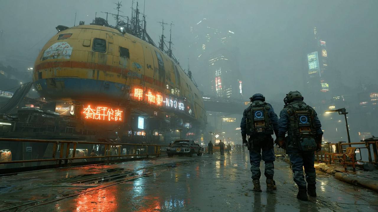 Neon Bridge / Cyberpunk Patrol Over the River