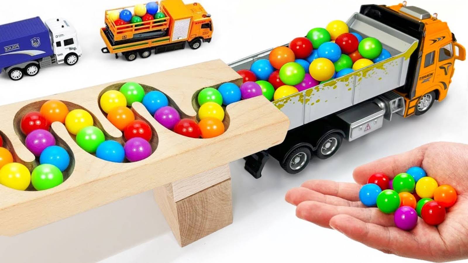 Забег мраморных шариков Склон ☆ Самосвал Экскаватор Скорая помощь Погрузчик Мусоровоз Трактор