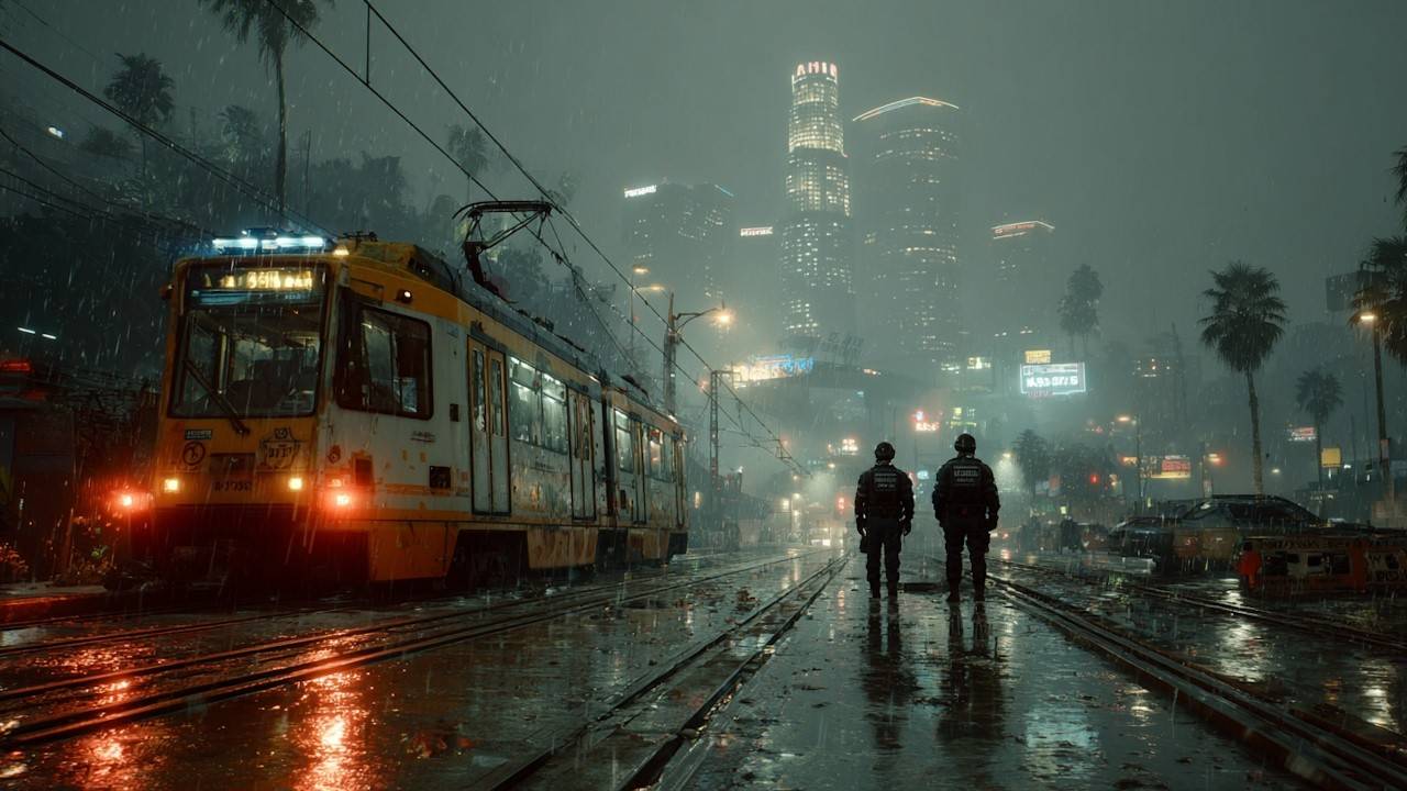 Neon Tram Stop / Cyberpunk Street Patrol
