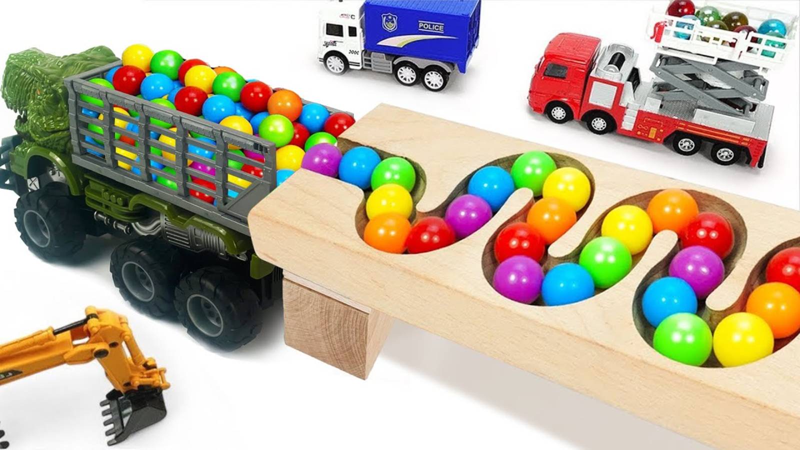 Забег мраморных шариков Склон ☆ Самосвал Экскаватор Скорая помощь Погрузчик Мусоровоз Трактор