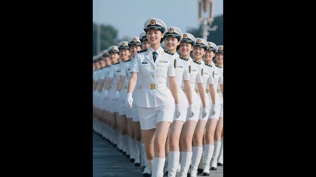Китай 2025 Замечательные Китайские девушки четким шагом в строю на параде1