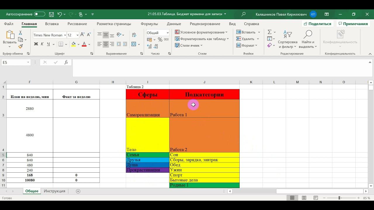 «UPshift» или Секрет настоящего Счастья.  Видеоинструкция к таблице Бюджет времени