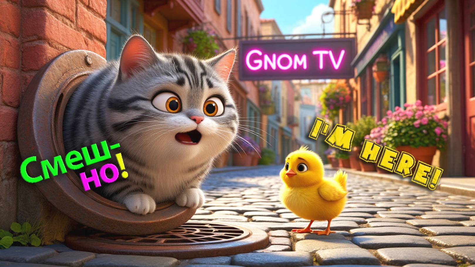 Кот и цыпленок Пух: "Спасите кто может!.."