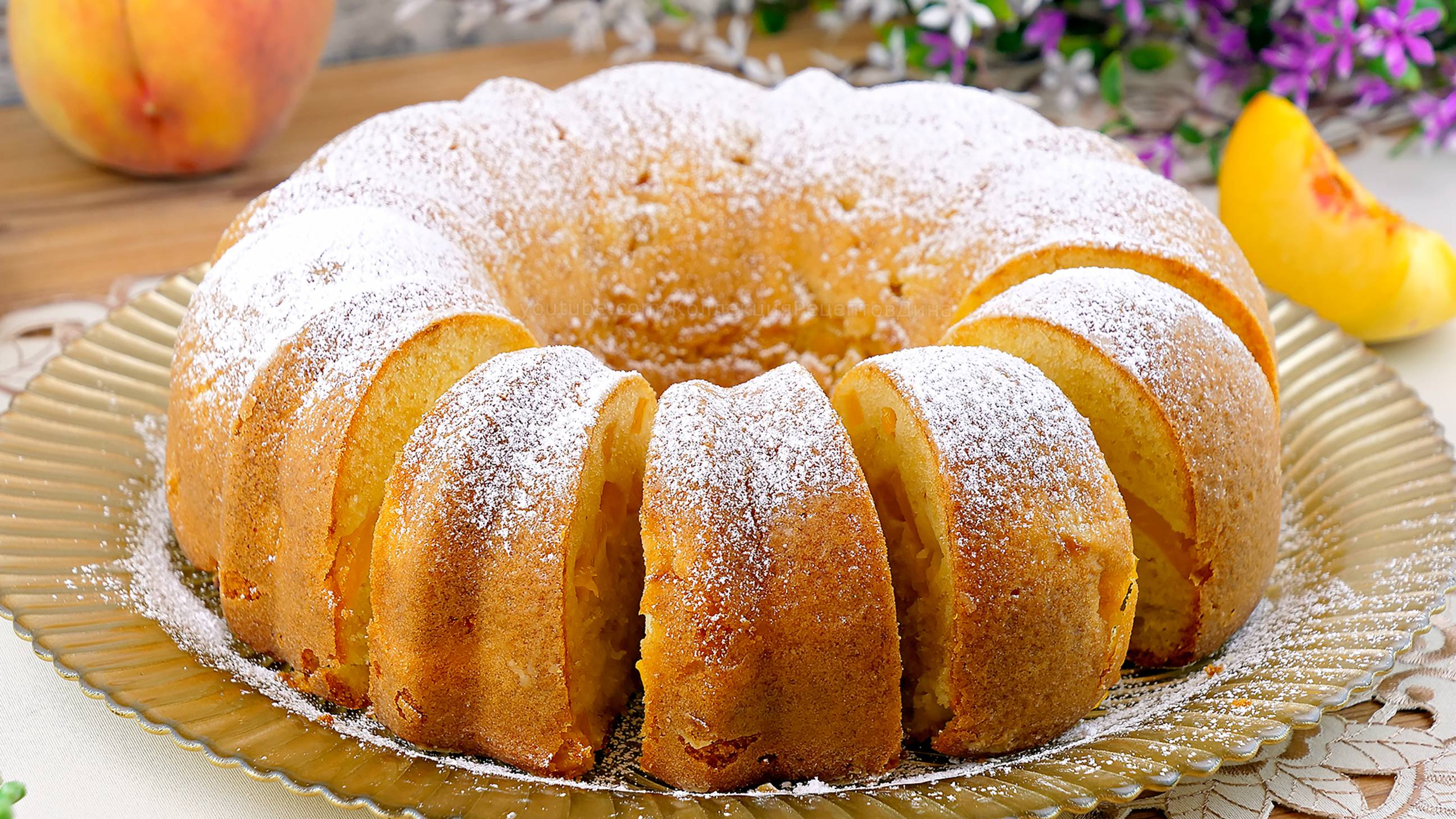 🍑Нежный персиковый пирог на сливках! Мягкий, легкий, воздушный кекс с персиками!