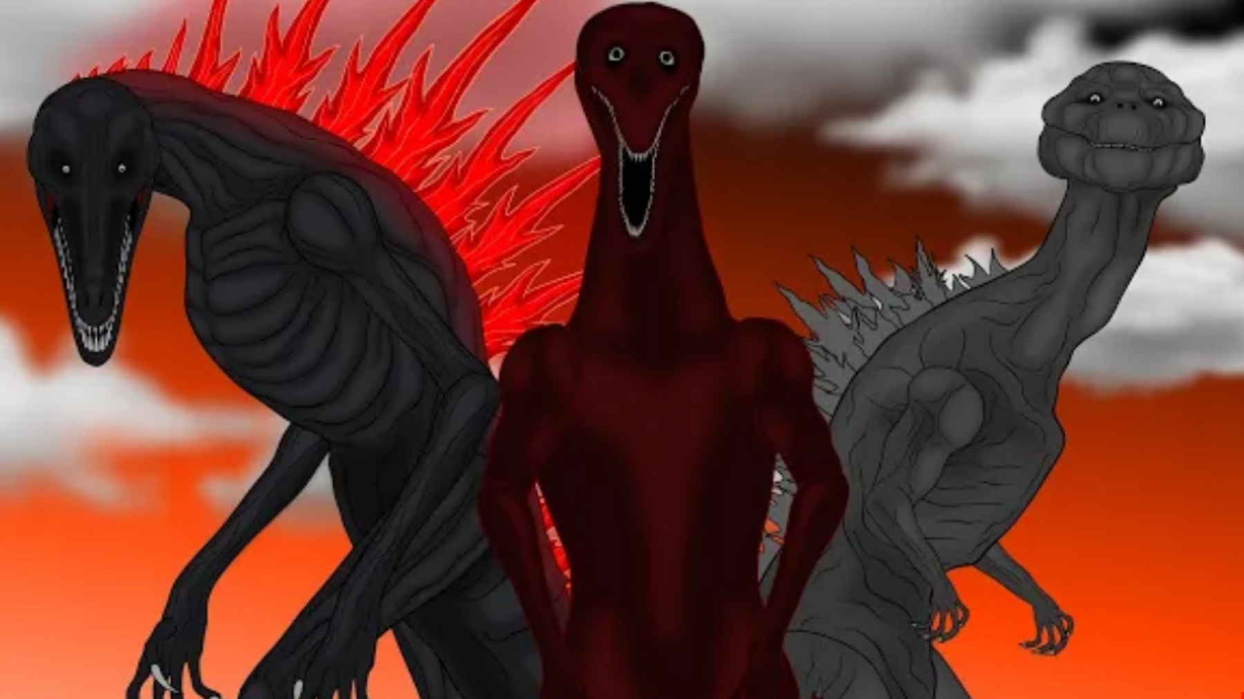 Годзилла кровавая баня и годзила гребовидное облако против кровавой годзилы