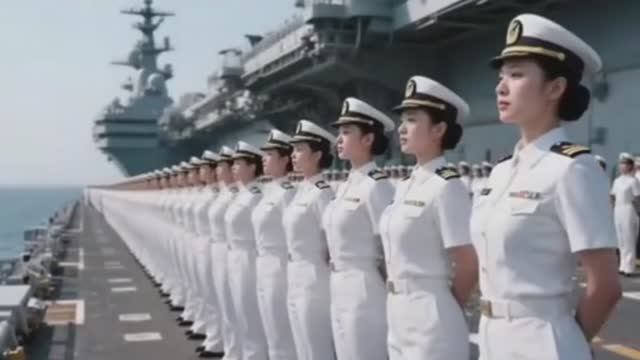 Китай 2025 Самые красивые женщины-морячки  на палубе китайского авианосца