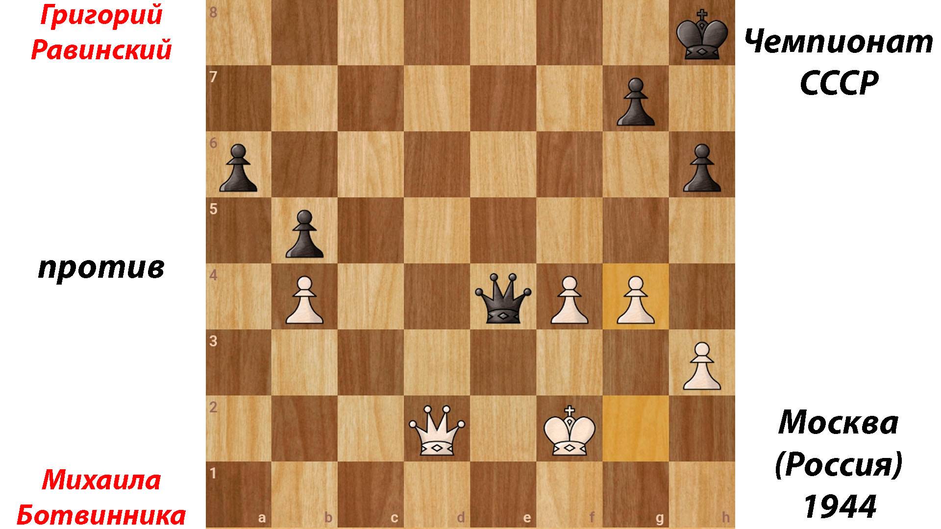 Григорий Равинский против Михаила Ботвинника. Чемпионат СССР. Москва (Россия), 1944.