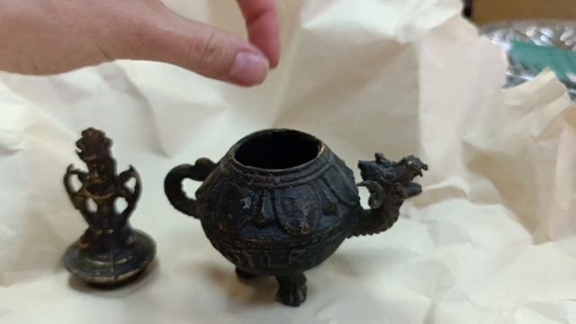 Редкая старинная конфетница Будда на драконе Китай, 19 век с сюрпризом