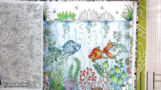 Таинственный сад | Раскраска антистресс | Рыбки в пруду #3