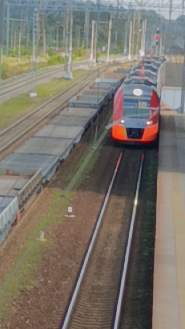 Ласточка и Грузовой поезд проезжают станцию Кубинка