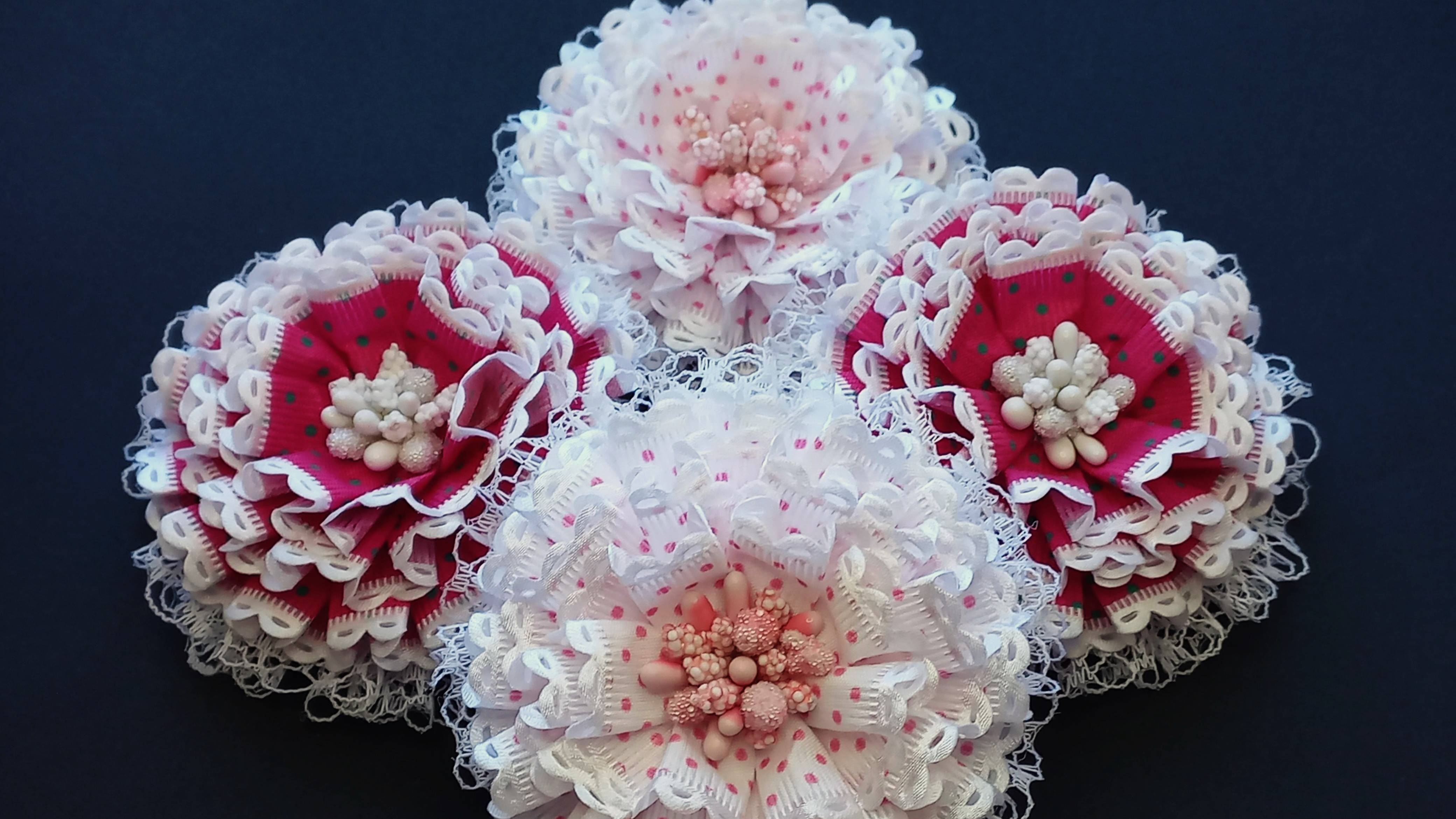 Летние бантики белый розовый малиновый (24211)