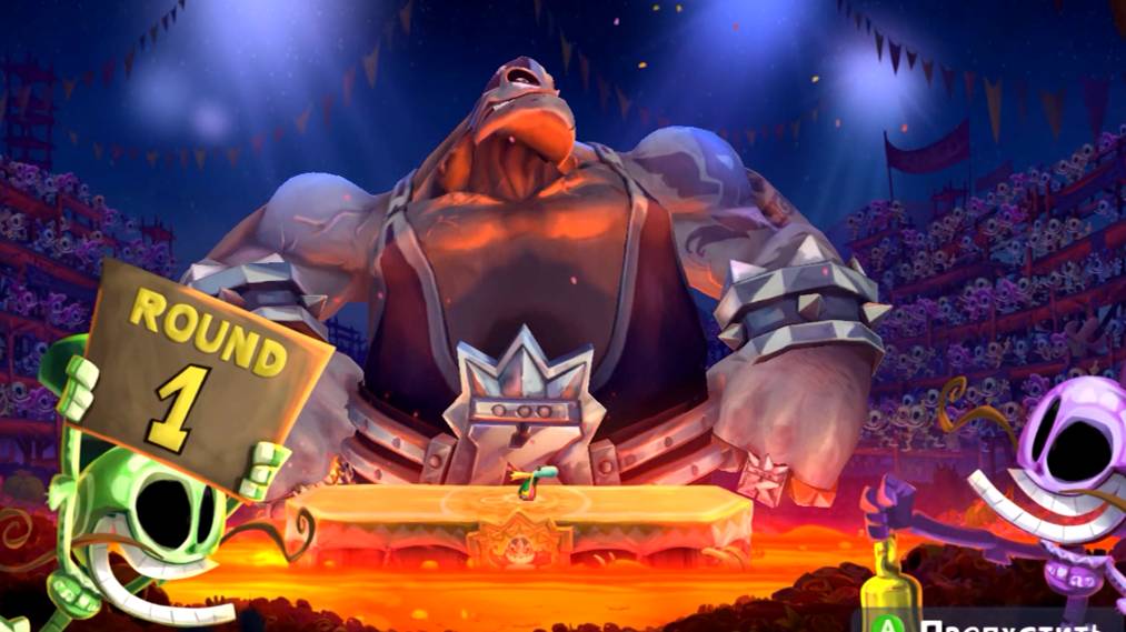 Как мультик игра Rayman Legends, 6 этап эпизода Фиеста мёртвых. Борьба с гигантом