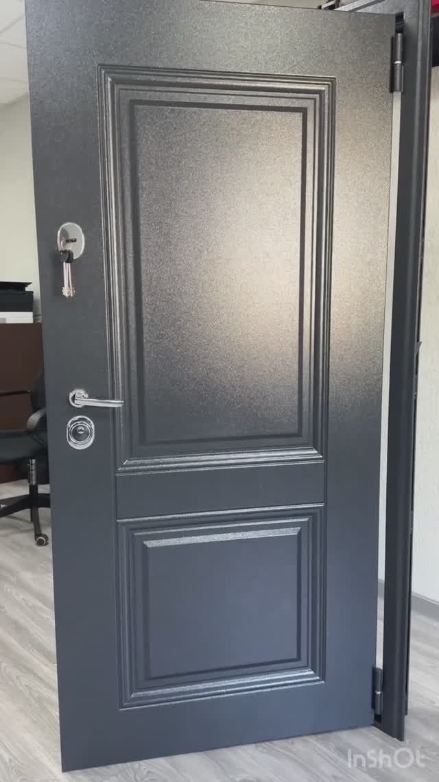 Входная дверь ТЕРМО ГАРАНТ | Чёрный букле | ПВХ Белая | Line Door