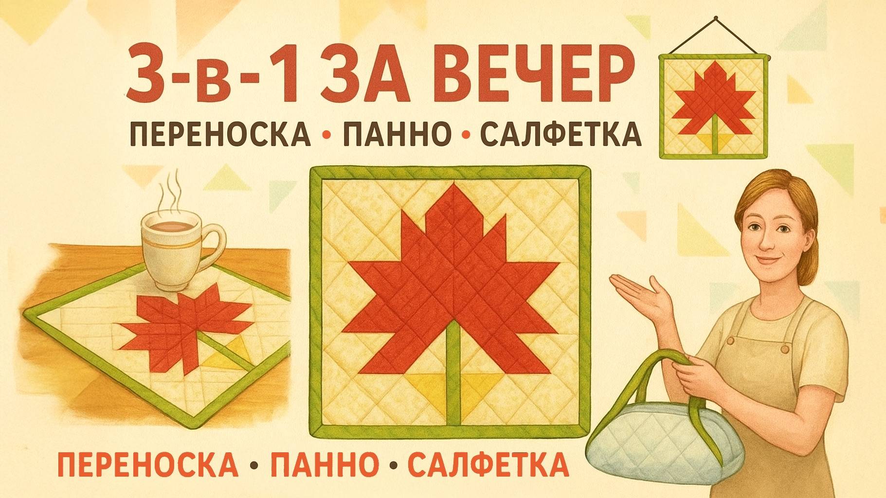 3-в-1 за вечер. Переноска, панно и салфетка своими руками | Мастер-класс по пэчворку