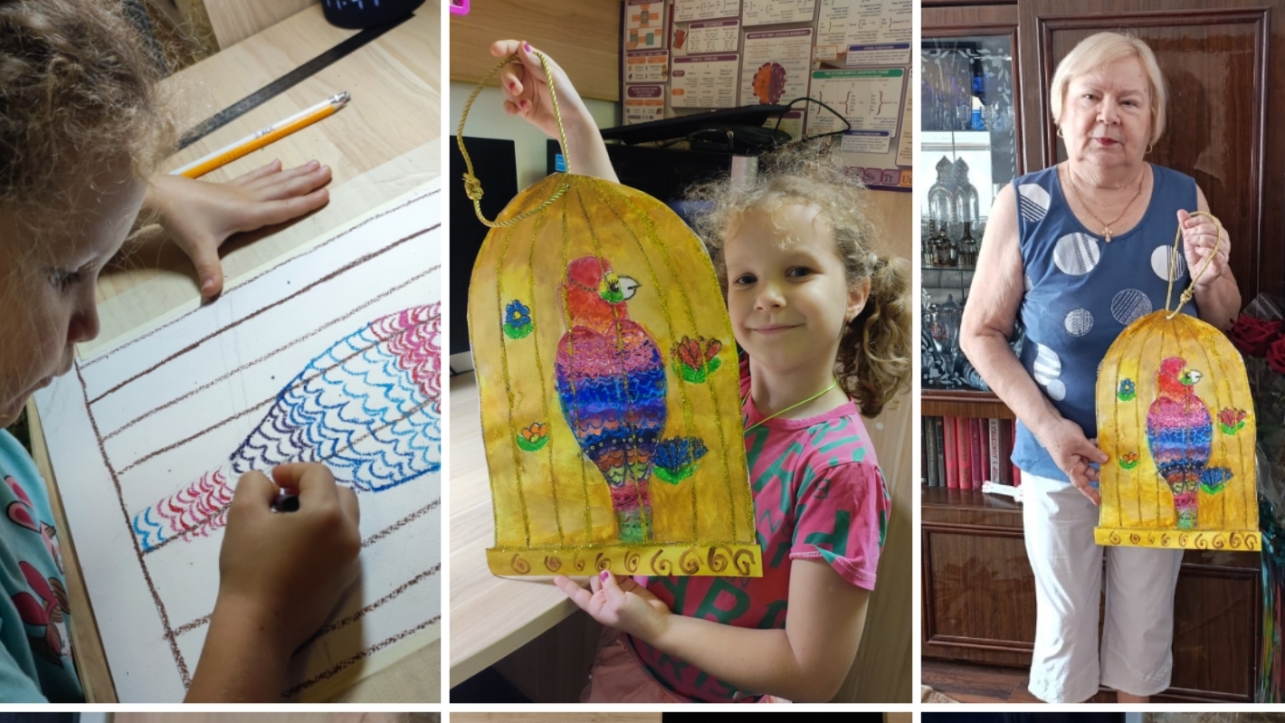 Рисунок попугая / Подарок для бабушки на юбилей