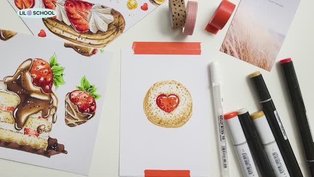 Как нарисовать печенье с джемом маркерами. Фуд-скетчинг | Уроки от Lil.School