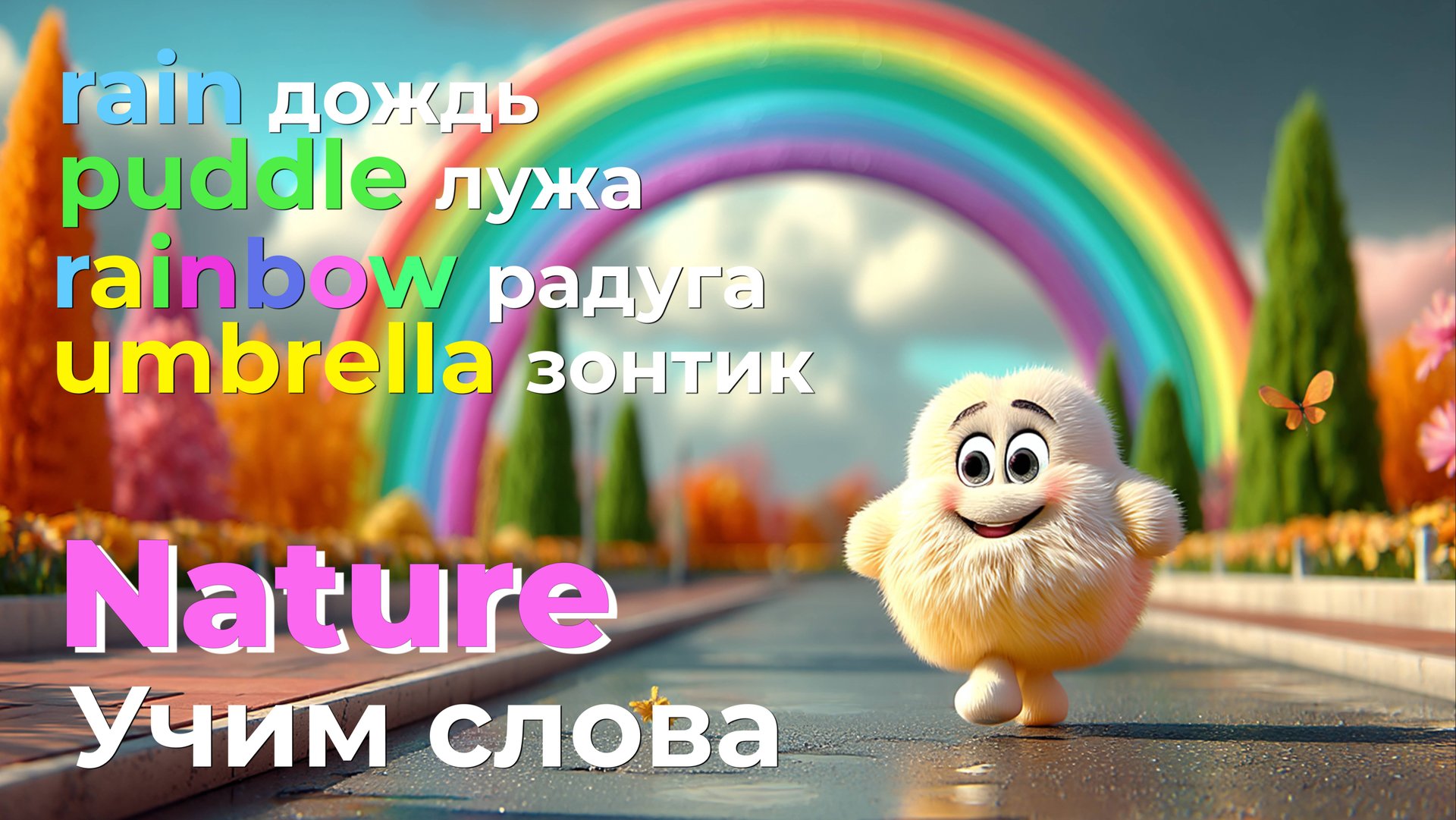 Английский детям: Облачко и дождик! Учим слова: Rain, Puddle, Umbrella, Rainbow! ☔🌧️🌈
