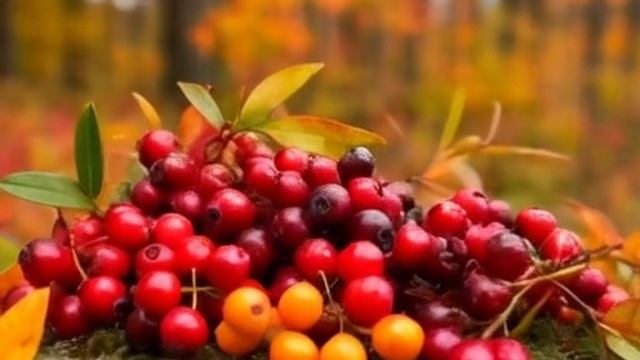 Осень, брусника, черника, облепиха