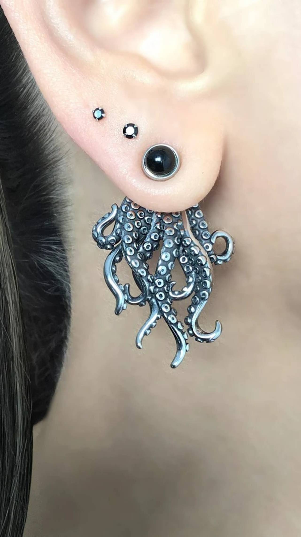 Серьги-джекеты "Темный кракен" от StarfallShop