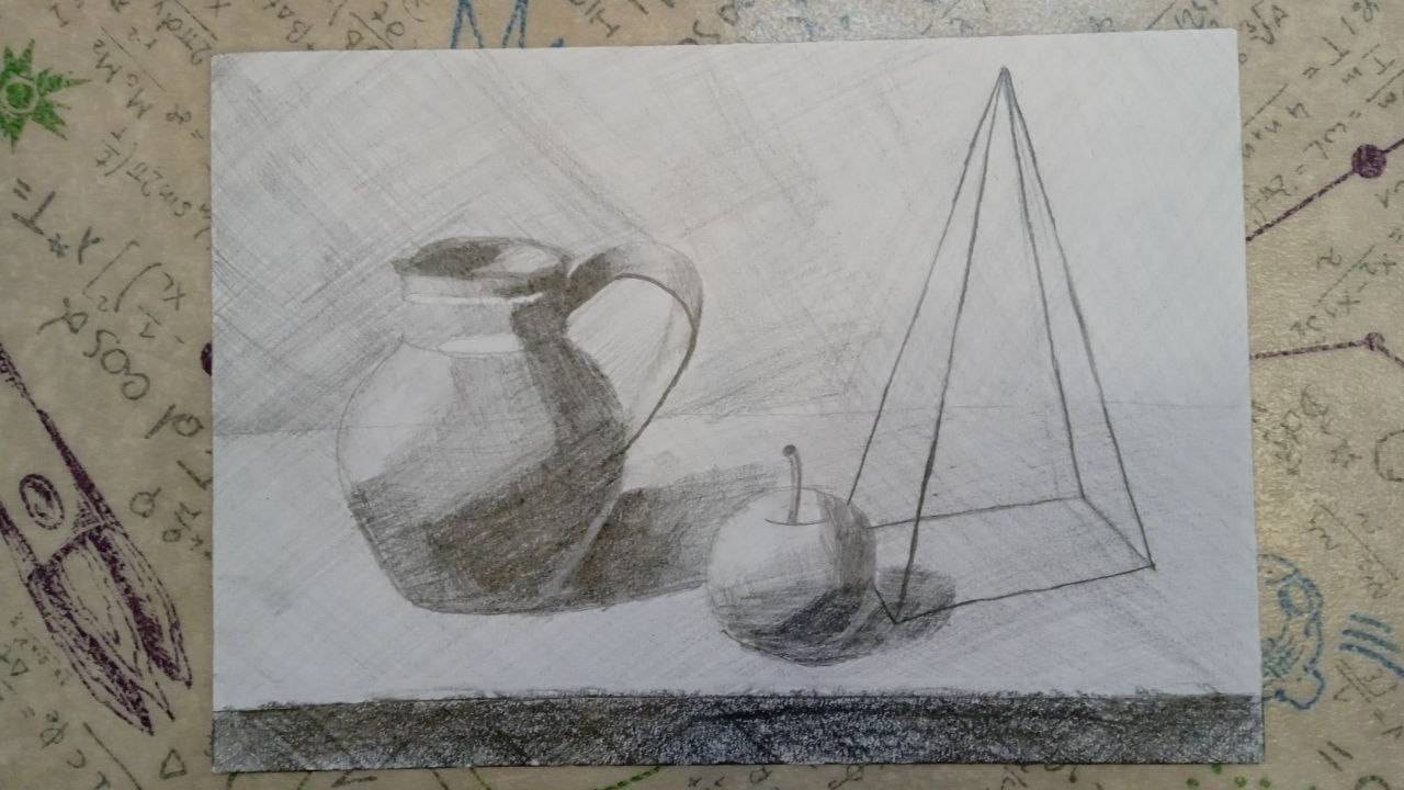 Урок 36. 🎨 Натюрморт карандашом: Пирамида, яблоко, кувшин - пошаговый урок для начинающих.
