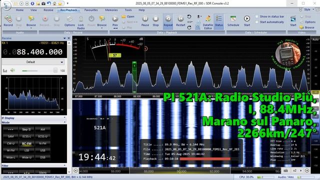 05.08.2025 16:44UTC, [Es], Radio Studio Più, Италия, 88.4МГц, 2266км