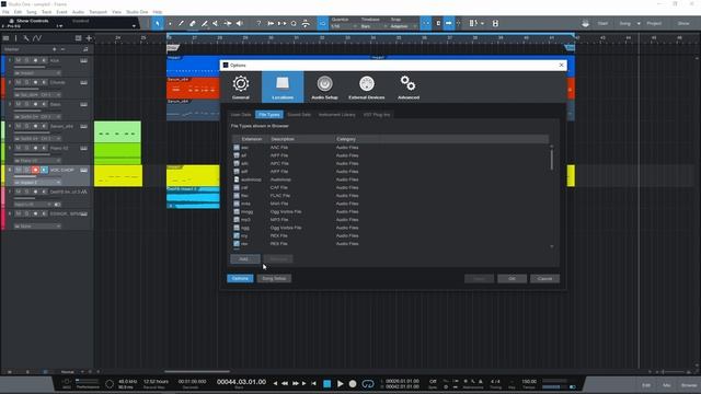 5 - Настройки программы Studio One - Locations tab