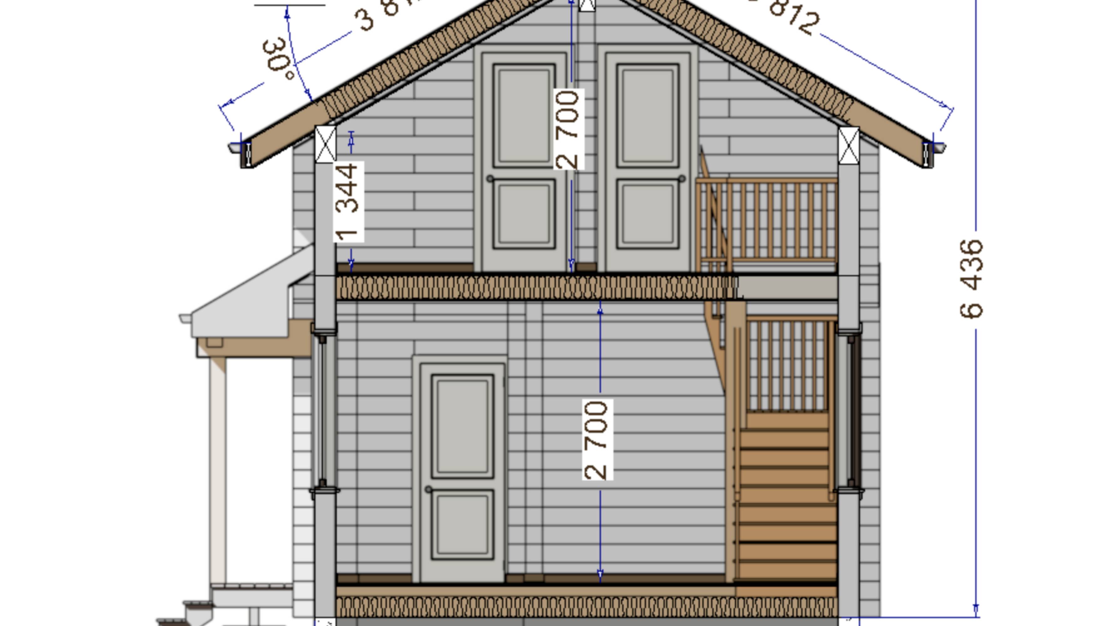КД216 Двухэтажный дом из клееного бруса 5х9м Кд216