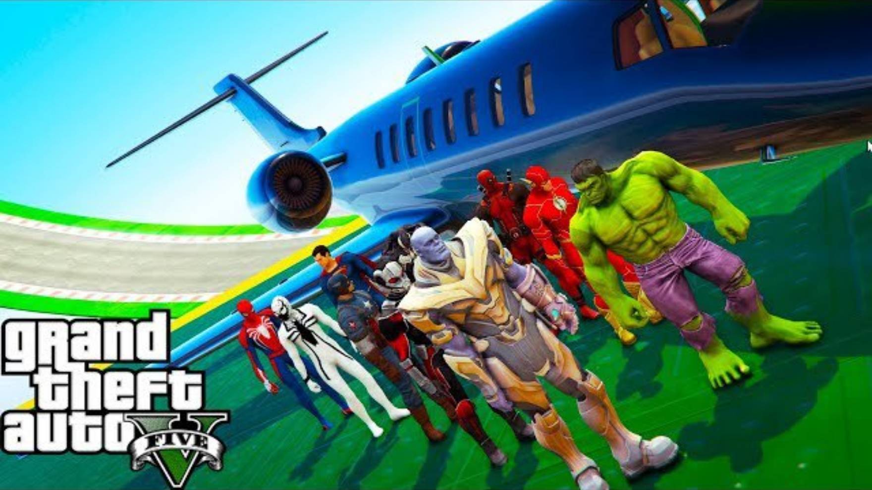 Человек-паук, Халк, Танос и другие супергерои гоняют по Супер-рампе в ГТА 5