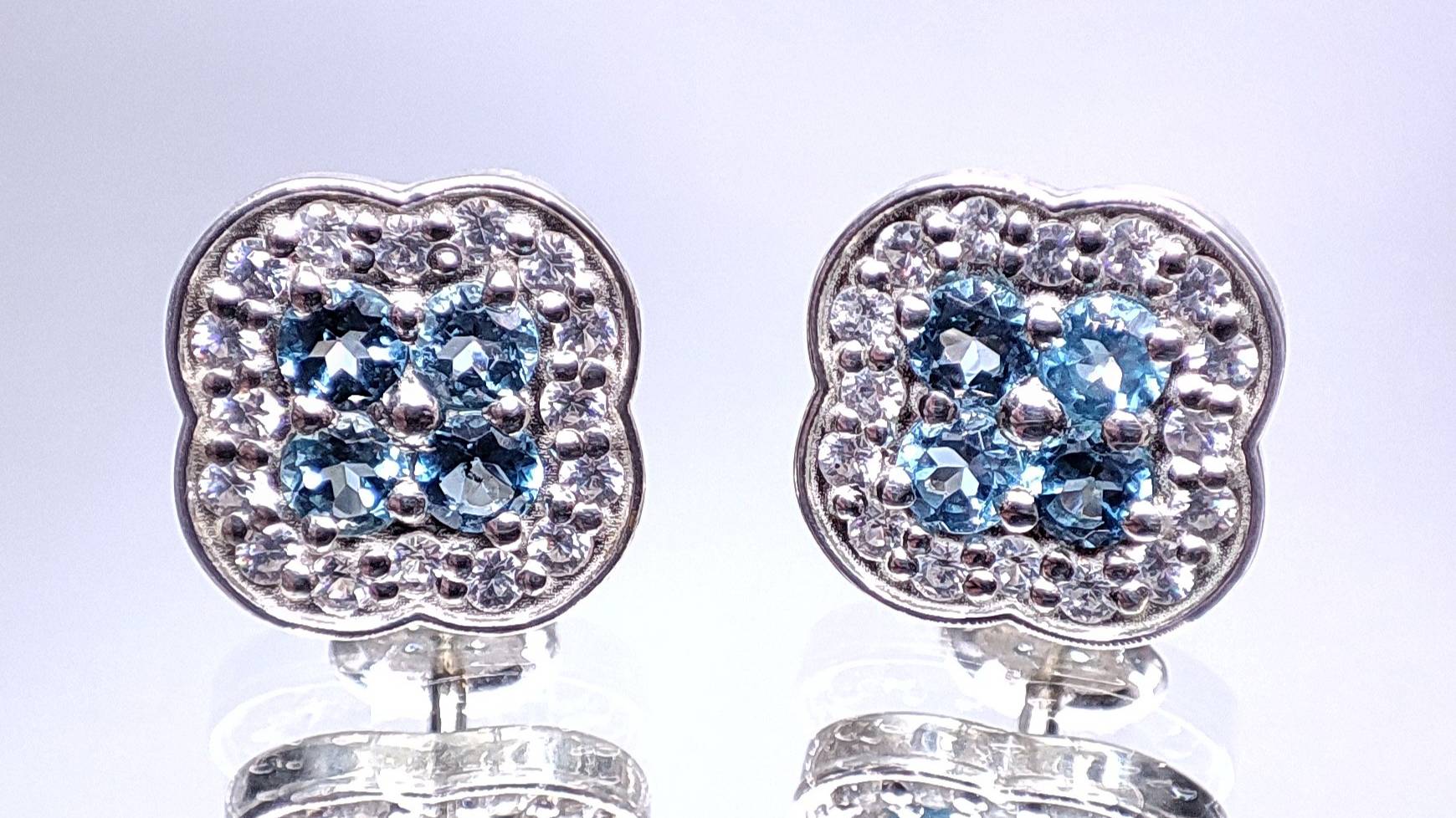Серьги-пусеты: голубой Топаз и Циркон