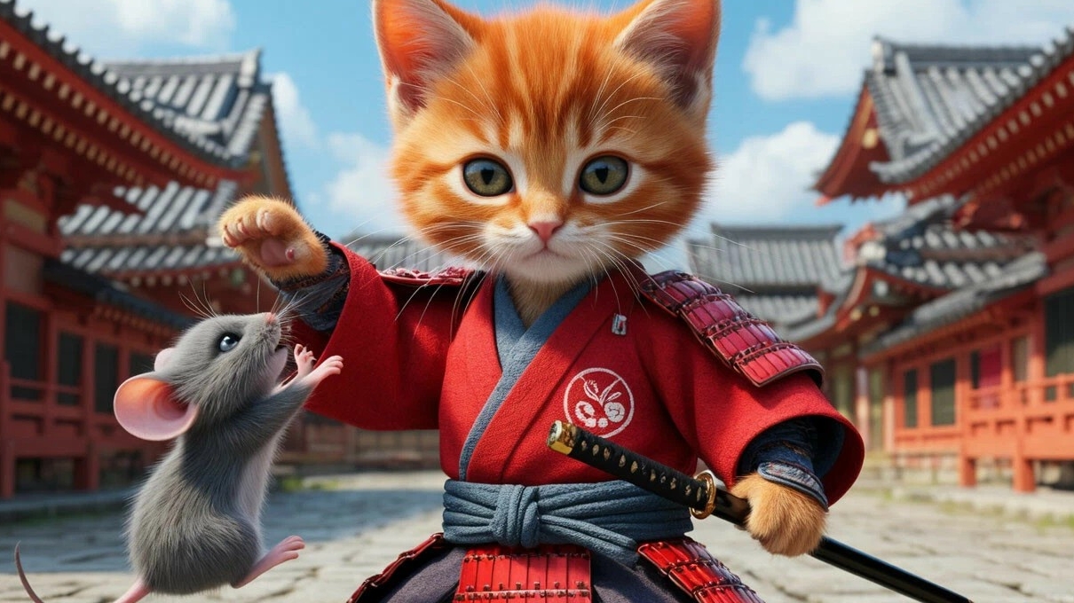Рыжий котенок-самурай: Как он спас народ от злодеяния серого мышонка.
