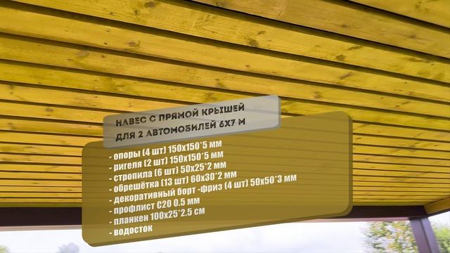 Навес для двух автомобилей с прямой крышей и кровлей из поликарбоната