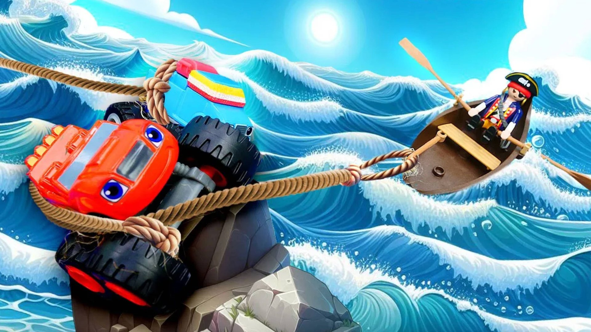 Вспыш с друзьями спасает моряка!  Видео для мальчиков про игры в машинки