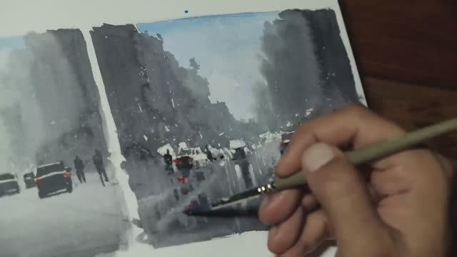 Как нарисовать городской пейзаж акварелью. Художник Ниаз Ханнан