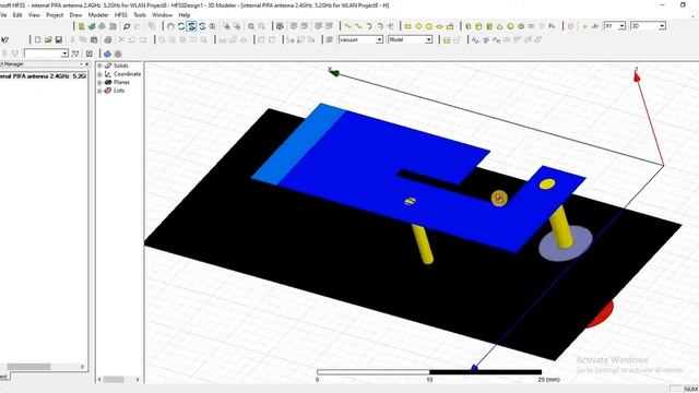 PIFA antenna design results 1×2 1×4 operating at 0.8GHz0.9GHz2.4GHz3.8GHz5.8GHz in hfss (без звука)
