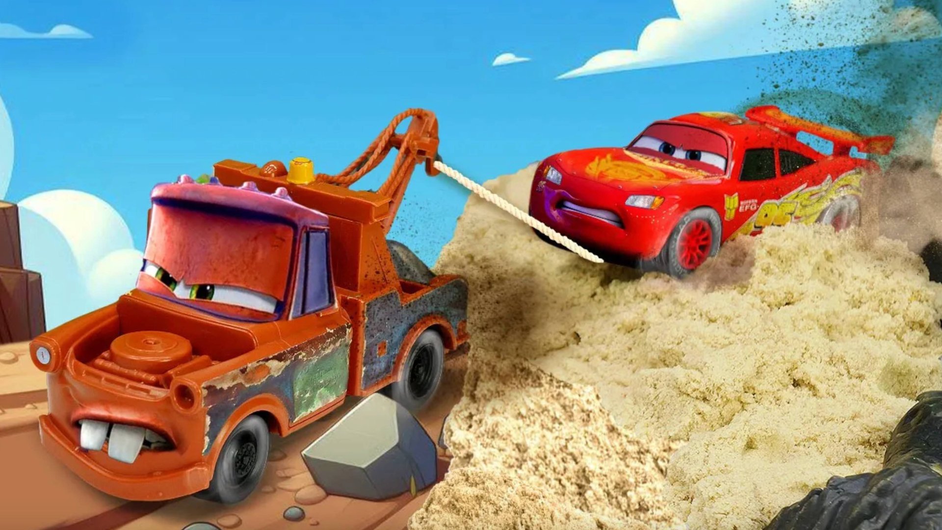 Молния Маквин застрял в песке! Видео для детей про машинки. Игры для мальчиков