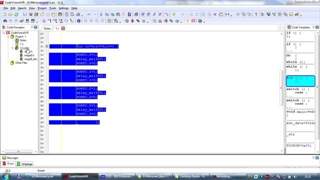 CodevisionAVR цикл for и переменные