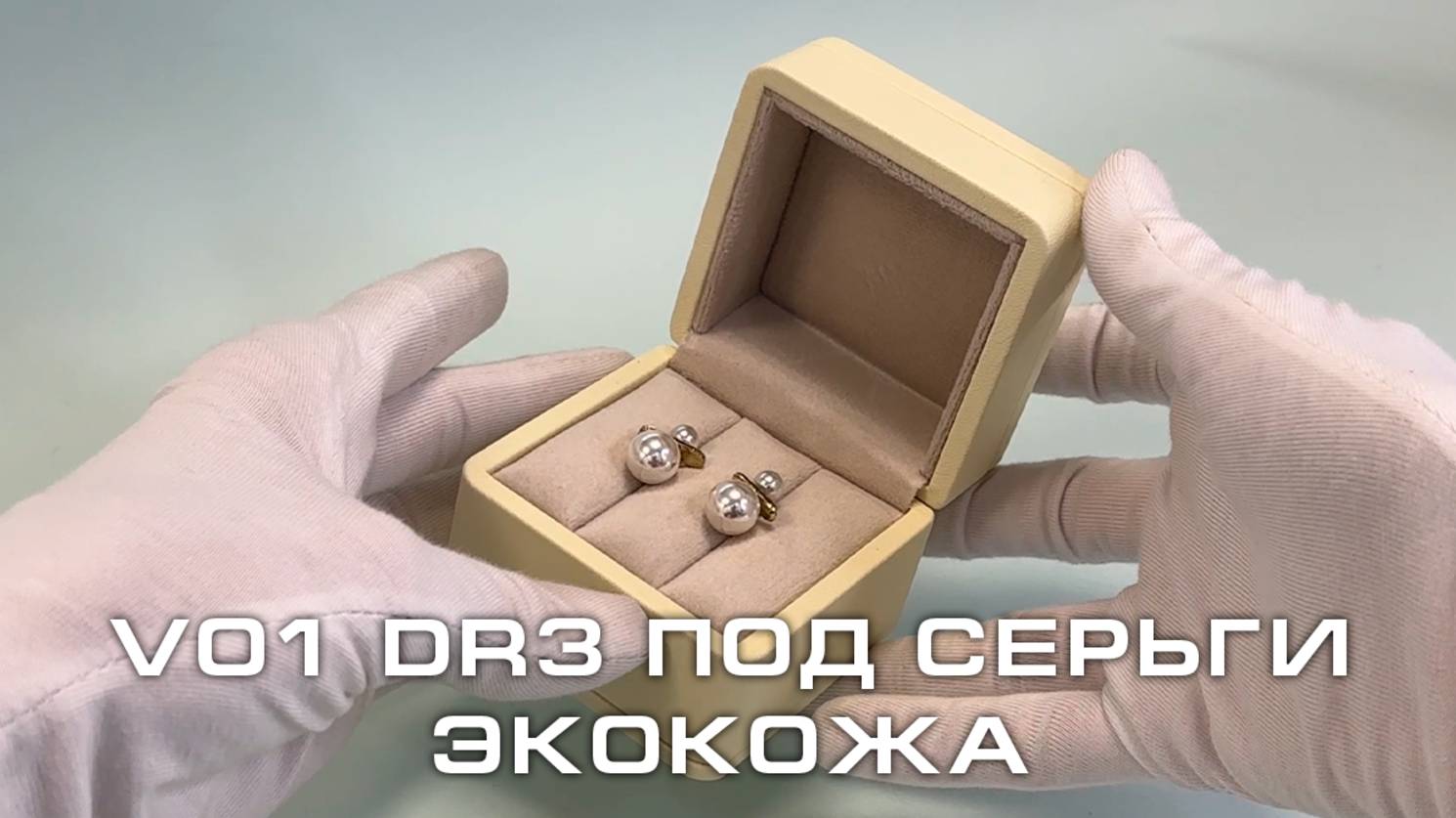 V01 DR3 Футляр под серьги премиум из экокожи, светло-бежевый