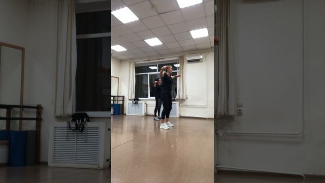 Руки с гантелями по 2 кг.!