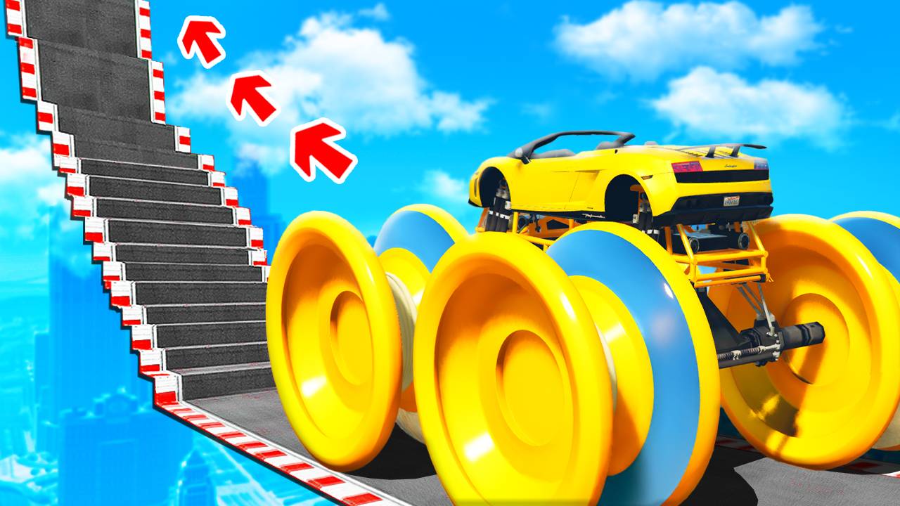 СМОЖЕТ ЛИ ЧИТЕРСКАЯ ТАЧКА ПРОЕХАТЬ ПО СТУПЕНЬКАМ ЛЕСТНИЦЫ В ГТА 5_ ЭКСПЕРИМЕНТ В GTA 5