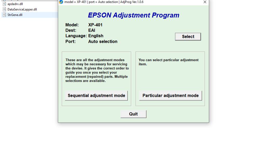 Adjustment Program XP400 XP401 XP201 XP204 XP101