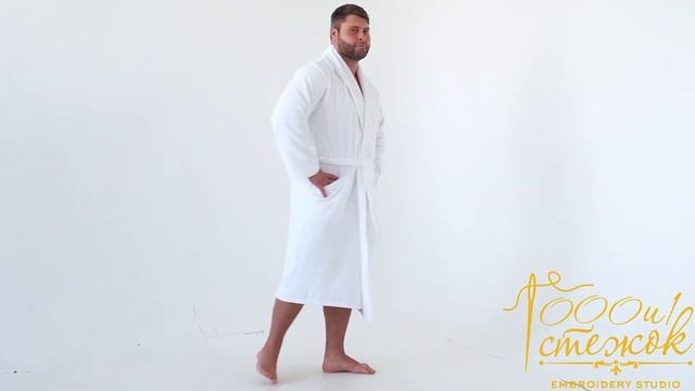 Мужской махровый халат с шалькой Премиум Россия (Белый) - 1000 и 1 стежок