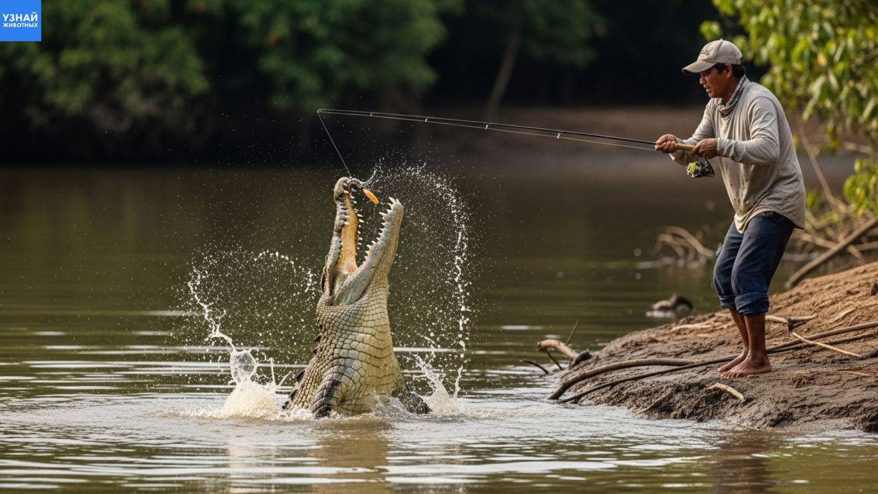 Ловил рыбу, а поймал крокодила! Редкие моменты снятые на камеру!