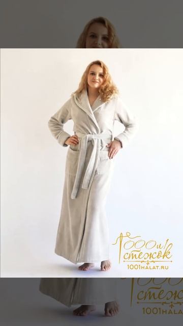 Женский удлиненный халат с капюшоном Lady (Латте) категории "Премиум Турция" - 1000 и 1 стежок