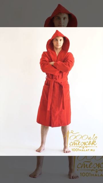 Мужской халат с капюшоном "Премиум Россия" (Красный) - 1000 и 1 стежок