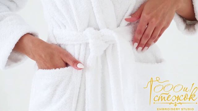 Женский махровый халат с шалькой(Белый) - 1000 и 1 стежок